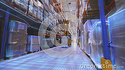 Forklift in a Modern Warehouse. Forklift in the Warehouse Concept. Work ...