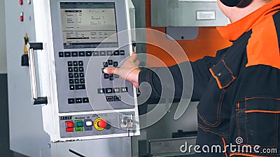 Modern Industrial Control Panel. Worker Hands Pressing Buttons ...