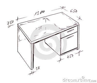 Modern Interior Design Desk Freehand Drawing. Stock Illustration ...