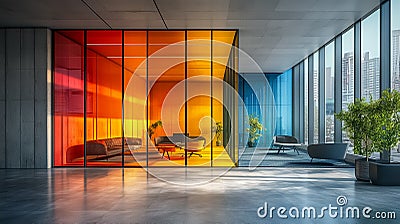 Modern Interior Design With A Vibrant Polychromatic Glass Wall Stock ...
