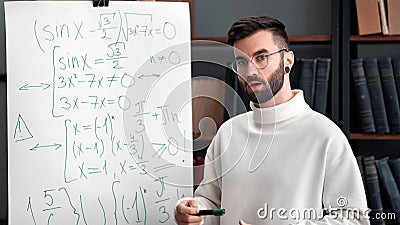 Modern Man Teacher Coach Talking Presentation Pointing on Whiteboard ...