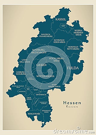 Modern Map - Hessen Map Of Germany With Counties And Labels Stock ...