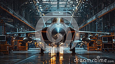 Modern Military Fighter Jet In Assembly Hangar - Aerospace Engineering ...