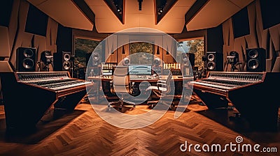 Modern Music Record Studio Control Room With Computer Screen Show User ...