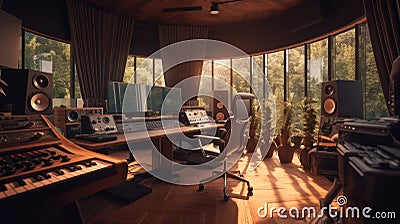 Modern Music Record Studio Control Room With Computer Screen Show User ...