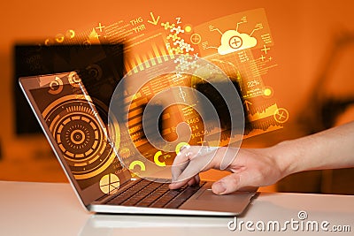 Modern Notebook Computer With Future Technology Symbols Stock Photo ...