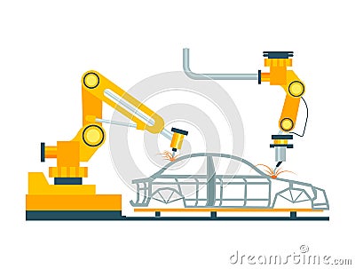 Modern Robotic Car Manufacturing Process Vector Illustration ...