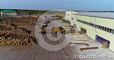 Modern Sawmill Aerial View, Working Process at the Sawmill Top View ...