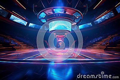 Futuristic Command Center With Holographic Display Stock Photography ...