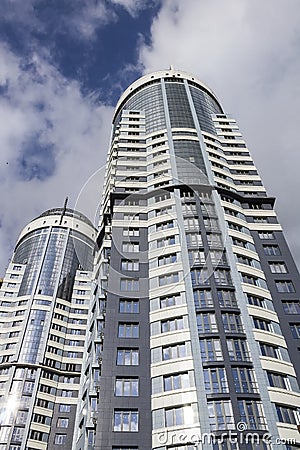 Modern Skyscraper Perspective Ground View On Sky Background Stock Photo ...