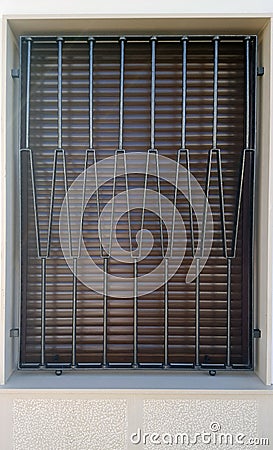 Modern Window With Security Shutters And Decorative Steel Bars. Stock ...
