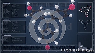Molecule of Rosolic Acid with Infographics on the Computer Monitor ...