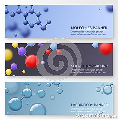 Molecules Banners. Molecular Structure With Shining Spherical Particles ...