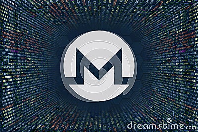 Monero, XMR Cryptocurrency Symbol. A Tunnel From A Computer Program Code. Programmer Strings Of ...