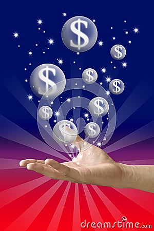 Money Bubble Flying From Hand Withcolor Background Royalty-Free Stock ...
