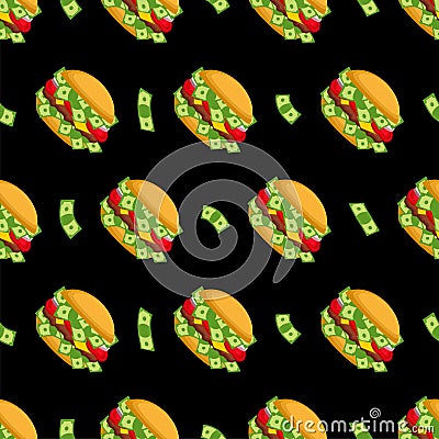 Money Burger Pattern Seamless. Hamburger With Dollars Background. Fast ...