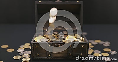 Money Falling into Treasure Chest in Slow Motion Stock Video - Video of ...