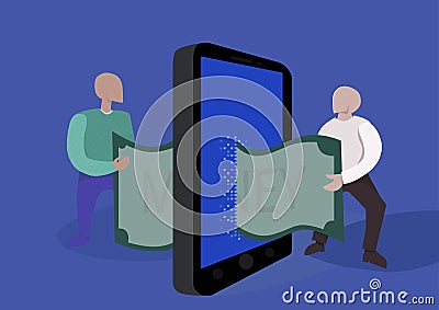 Money Transfer Online. Concept Illustration. Two People Pass Each Other ...