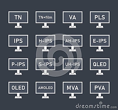 Monitor Matrix Icon Set, Types Of LCD Matrices - IPS, VA, TN, OLED ...