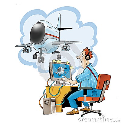 Monitoring Dispatcher Plane Computer Cartoon Drawing Stock Photo ...