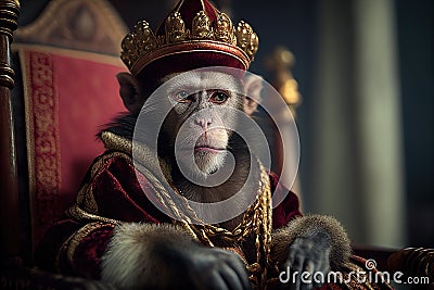 Monkey In Royal Robe And Crown On Throne. AI Generative Illustration ...