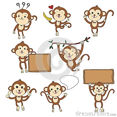 8 Monkeys Character Hand Drawn Set Vector Stock Vector - Image: 68211031
