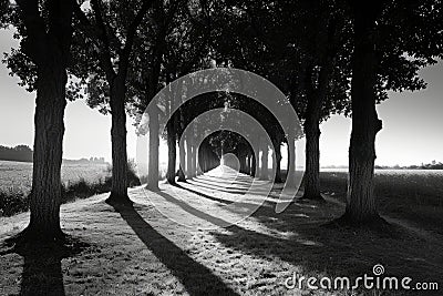 A Monochromatic Image Of A Row Of Trees, Perfectly Aligned In The ...