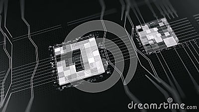 Monochrome Animation of Processors CPU. Animation. Motherboard Digital ...