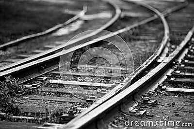 Monochrome Image Of Old Railroad Track Splitting | CartoonDealer.com ...