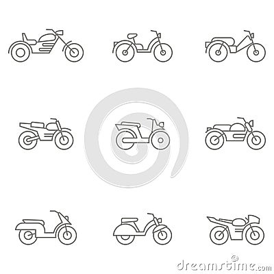 Monochrome Vector Set With Different Types Of Motorcycles And Mopeds ...