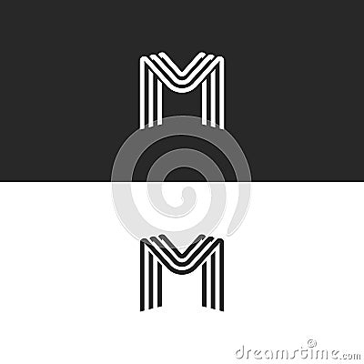 Monogram Letter M Logo, Black And White Smooth Lines Design Element ...