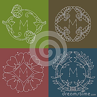 Monograms. Line Design Floral Elements For Logo, Frames And Borders In ...