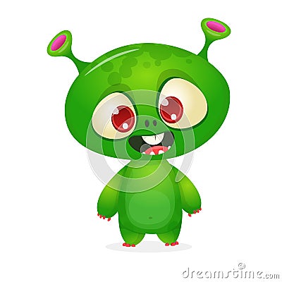 Cartoon Cute Green Alien Character With Antenna. Royalty-Free Stock ...