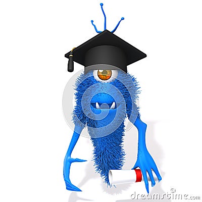 Monster With Graduation Cap And Diploma 3d Illustration Royalty-Free ...