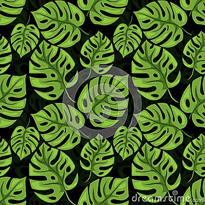 Monstera Seamless Beckground. Tiled Green Jungle Pattern. Vector ...