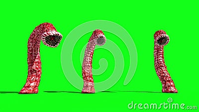 3 Monstrous Alien Worms Attack Green Screen 3D Rendering Animation ...