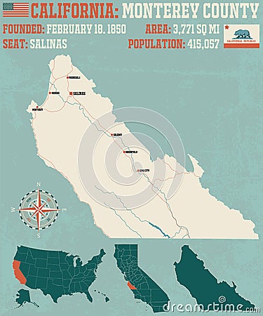 Monterey County Map In California. Cartoon Vector | CartoonDealer.com ...