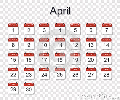 Monthly Calendar Template For April With Daily Date. On Transparent ...