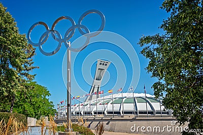 Montreal Olympic Stadium And Olympic Rings, Quebec Canada Editorial ...