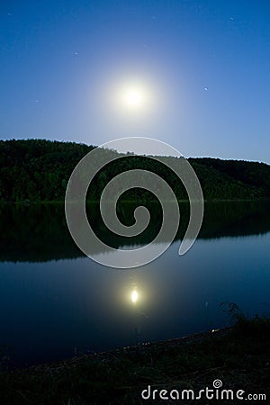 Moon over the lake - Stock Image - Everypixel