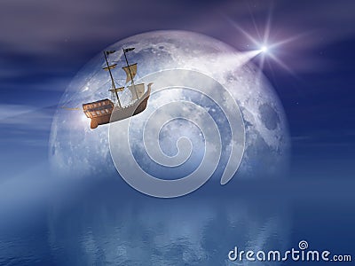 Moon And Star Light Ship Royalty Free Stock Photo - Image: 2129465