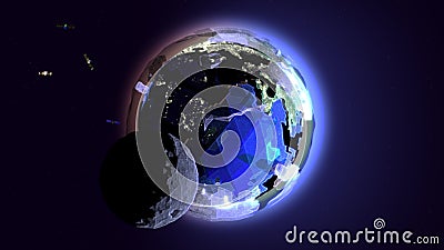 A Stylized Animated Earth & Moon in Their Orbits, with Circling ...