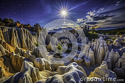 Moonlight Illuminates Stunning Limestone Textures A Nighttime ...