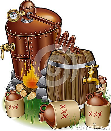 Moonshine Cobber Still And Distillery Equipment Cartoon Vector ...