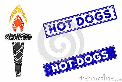Fire Torch Mosaic And Distress Rectangle Hot Dogs Stamps Stock Photo ...