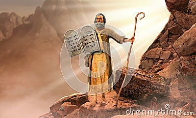Moses Holding 10 Commandments Tablets Coming Down Mount Sinai Royalty ...