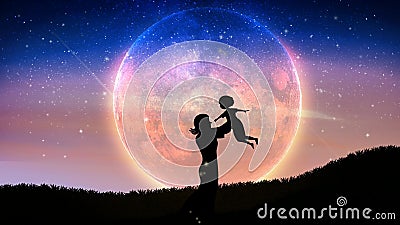 Mother and Child in the Moonlight, Loop Animation Background, Loop ...