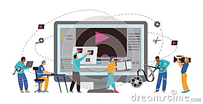 Motion Designers And Animators Creating Video, Flat Vector Illustration ...
