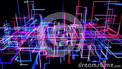 Motion Graphics, Sci-fi Bg with Flow of Blue Red Neon Glow Lines Form ...