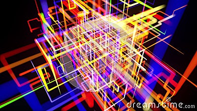 Motion Graphics, Sci Fi Bg with Stream of Multicolor Neon Glow Lines ...